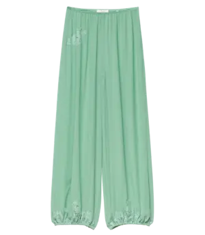 DÔEN Yaria Pant In Silk Georgette With Lace Detail - Malachite
