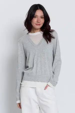 Central Park West Coen Layered Vneck - Heather Grey