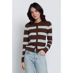 Central Park West Quinn Striped Sheer Button Up - Chocolate Combo