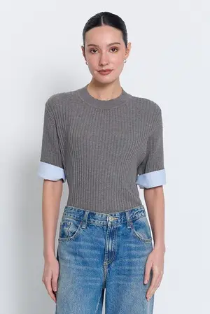 Central Park West Sienna Shirt Cuff Sweater - Grey