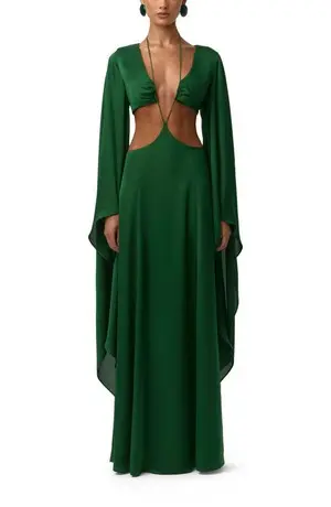 Naked Wardrobe Cutout Satin Maxi Dress - Jade
