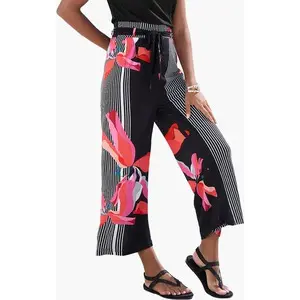 LASCANA Printed Wide Leg Cropped Culottes - Black Multi