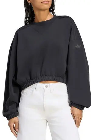 ADIDAS ORIGINALS Cropped Crewneck Sweatshirt With Sporty Stripes - Black
