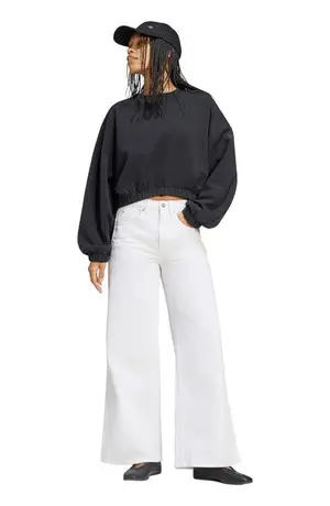 ADIDAS ORIGINALS Cropped Crewneck Sweatshirt With Sporty Stripes - Black