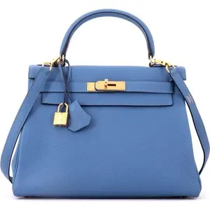 Hermès Kelly Handbag Togo With Gold Hardware 28 - Blue