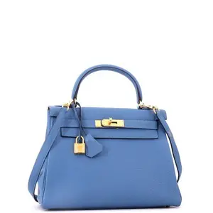 Hermès Kelly Handbag Togo With Gold Hardware 28 - Blue