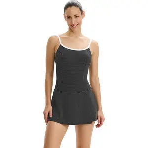 GOTTEX Dottie Delight Textured Square Neck Swimdress - Black-white