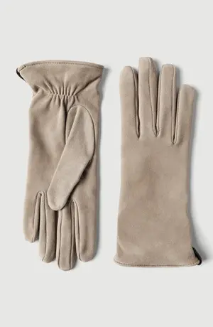 Brunello Cucinelli Suede Gloves With Monili - Beige
