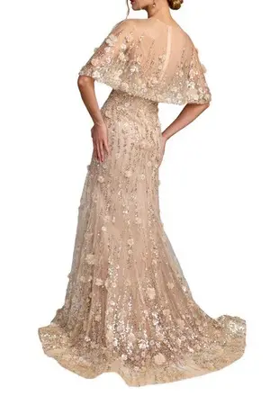Mac Duggal Petite Embellished Cape Sleeve Mermaid Gown