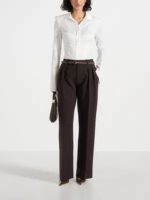 Manière De Voir Julie Tailored Twin Pleat Pants - Dark Brown