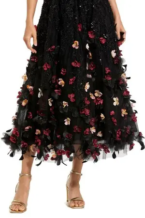 Mac Duggal Petite Sleeveless Beaded Midi Dress With 3d Flowers