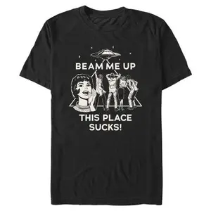 STRANGER THINGS Netflix Vintage This Place Sucks Ufo T Shirt - Black