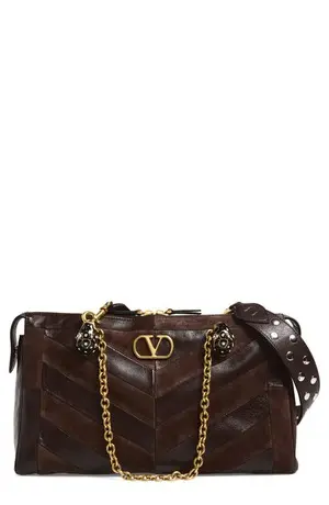 Valentino Garavani Medium Panthea Leather & Suede Shoulder Bag - Brown