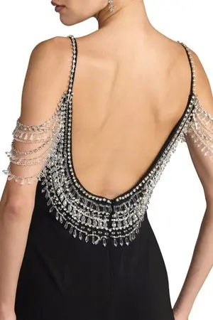 Mac Duggal Crystal Beaded Scoop Back Jersey Gown With Slit