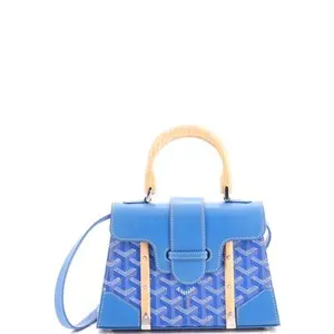 Goyard Structured Saigon Top Handle Bag Coated Canvas With Leather Mini - Blue