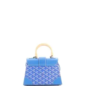Goyard Structured Saigon Top Handle Bag Coated Canvas With Leather Mini - Blue