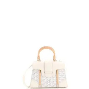 Goyard Structured Saigon Top Handle Bag Coated Canvas With Leather Mini - White
