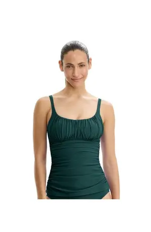 GOTTEX Tutti Frutti Shirred Peasant Tankini Top - Forest-green