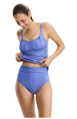 GOTTEX Tutti Frutti Shirred Peasant Tankini Top - Periwinkle