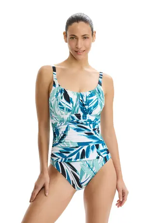 GOTTEX Island Breeze Shirred Peasant One Piece - Blue-multi