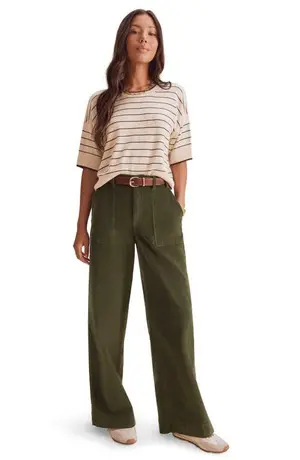 Splendid Colette Patch Pocket Wide Leg Corduroy Pants - Pine Green