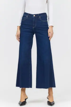 DEAR JOHN Bowie High Waist Wide Leg Jeans With Raw Hem
