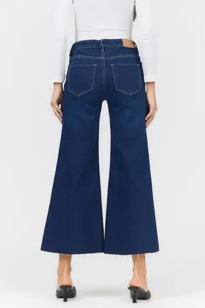 DEAR JOHN Bowie High Waist Wide Leg Jeans With Raw Hem