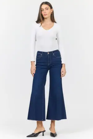 DEAR JOHN Bowie High Waist Wide Leg Jeans With Raw Hem