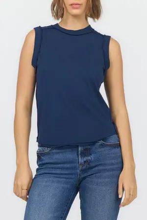 DEAR JOHN Zo Crew Neck Vintage Jersey Tank - Black Iris