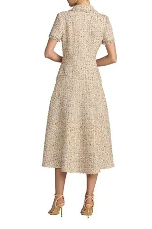 Mac Duggal Boucle Cap Sleeve Collared Neck A Line Midi Dress