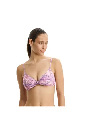 GOTTEX Boho Bloom V-neck Knot Bikini Top - Pink-multi