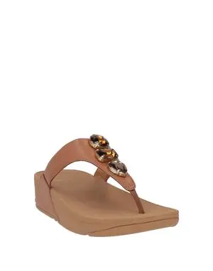 Fitflop Tan Synthetic Embellished Thong Wedge Sandals - Brown