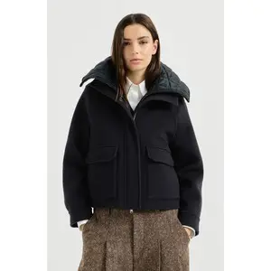 Brunello Cucinelli Virgin Wool And Cashmere Double Cloth Jacket With Detachable Padded Vest - Night