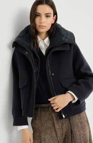 Brunello Cucinelli Virgin Wool And Cashmere Double Cloth Jacket With Detachable Padded Vest - Night