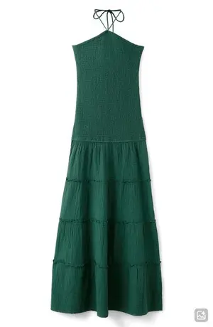 Mango Smocked Cotton Gauze Halter Dress