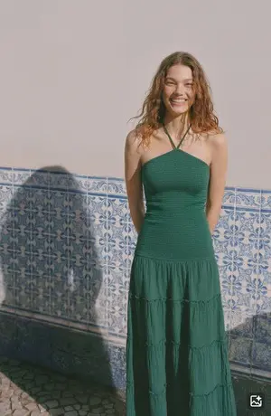 Mango Smocked Cotton Gauze Halter Dress