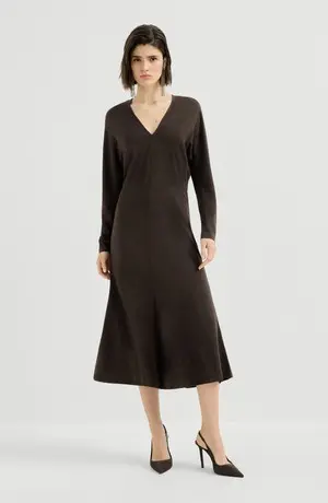 Brunello Cucinelli Techno Wool Jersey Dress With Monili