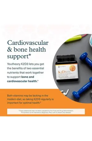 YOUTHEORY K2d3 Bone Heart Health Support Vegetarian Capsules 60 Vegetarian Capsules