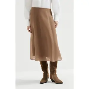 Brunello Cucinelli Crispy Silk Circle Skirt - Brown