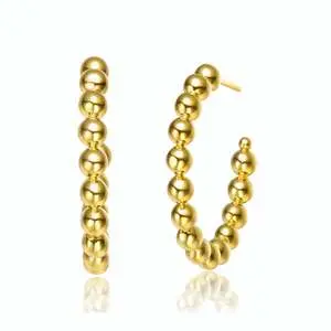 GENEVIVE Rachel Glauber Plated Sleek Bead Open Hoop Earrings - Gold