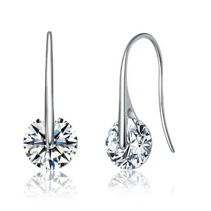 GENEVIVE Rachel Glauber Elegant Gold Plated With Round Cubic Zirconia Hook Earrings - White