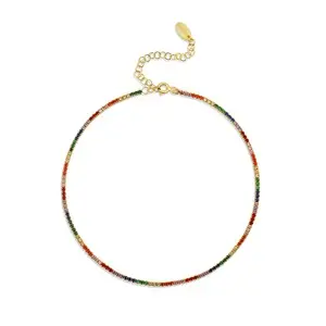 SHYMI Thin Tennis Necklace Multicolor - Gold