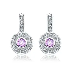 GENEVIVE White / Pink Rachel Glauber White Gold Plated Round Dangle Earrings With Pink Cubic Zirconia - White/pink