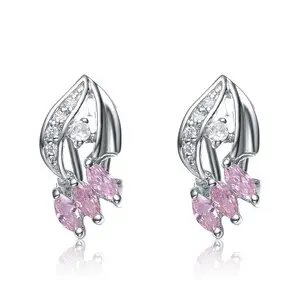 GENEVIVE White / Silver / Pink Sterling Silver Pink Cubic Zirconia Earrings - White/silver/pink