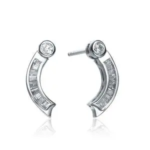GENEVIVE White / Silver Cubic Zirconia Sterling Silver White Gold Plated Baguette Bessel Set Earrings - White/silver