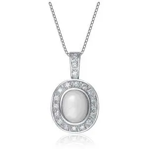 GENEVIVE White / Silver Sterling Silver Cubic Zirconia White Stone Pendant Necklace - White/silver