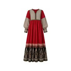CHARKHA & LOOM Maya Upcycled Maheshwari Silk Dress - Red