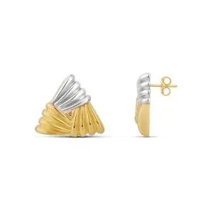 SHYMI Gold / Silver Textured Triangle Statement Studs Two Tone - Gold/silver