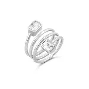 SHYMI Emerald Spiral Statement Ring - Silver