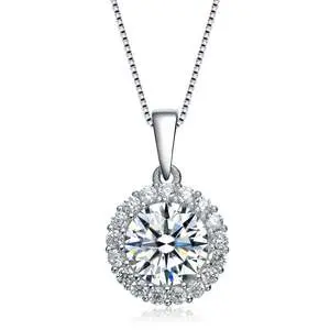 GENEVIVE Rachel Glauber Rhodium Plated Stud Pendant Necklace - White